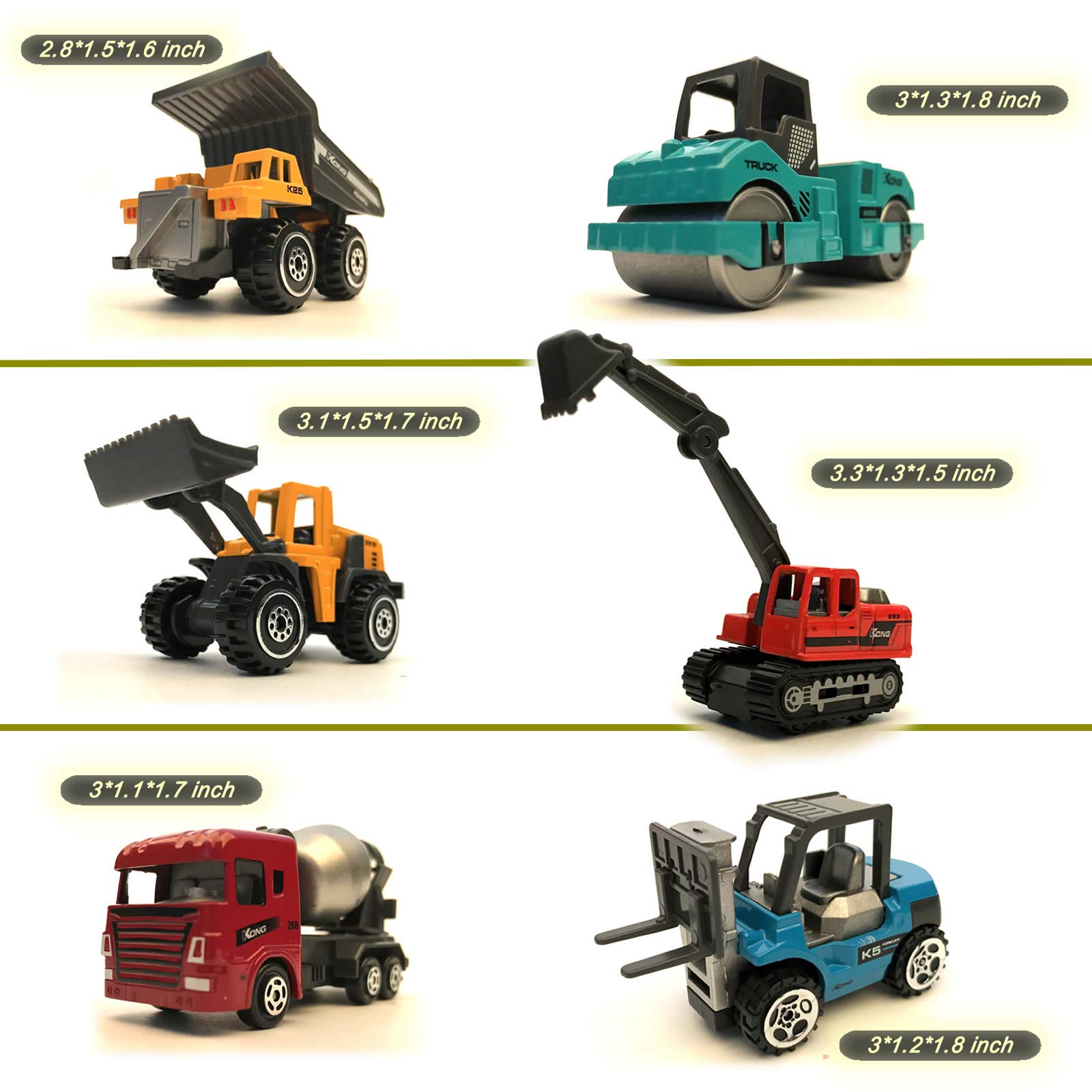Mini Engineering Cars Diecast Construction Vehicles Metal Engineering Cars Set Toys Mini Assorted Construction Vehicles Stacker Big Forklift Heavy Duty Roller Excavator for Children Boys Party Favors