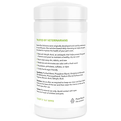 Nootie Dog & Cat Ear Wipes with Salycyclic Acid- Cucmber Melon - 70 Wipes - Vegan Friendly - Sold in Over 5000 Vet Clinics