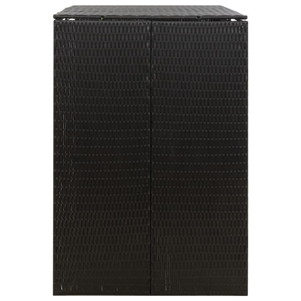 vidaXL Poly Rattan Double Wheelie Bin Shed - Durable, Weather Resistant, Easy Access Lid, Lockable Front Door - Garden Accessory, Black