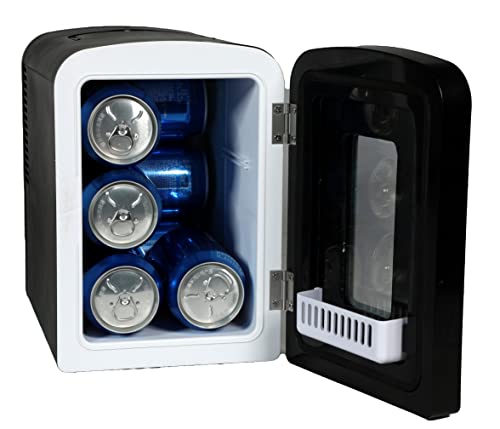 Frigidaire Portable 9-Can Mini Cooler Fridge, 5L, Brushed Stainless Rugged, Window, EFMIS189-SS, Clear Door, Glass