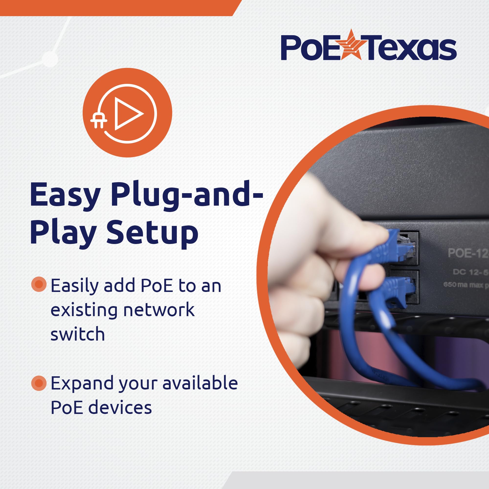 PoE Texas 12 Port PoE Injector with 48v60w Power Supply - 10/100 Data - Rack Mount - Add Passive Mode B 802.3af PoE to a Non PoE Switch for VoIP, WiFi AP, IP Camera, Security & Surveillance Systems