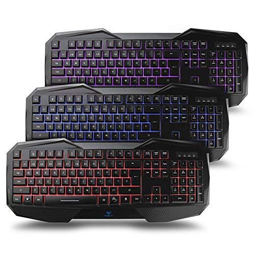 Backlit Gaming Keyboard, Aula Illuminated Keyboard with Adjustable LED Backlight 104 Key and Wrist Rest for Gaming, Office