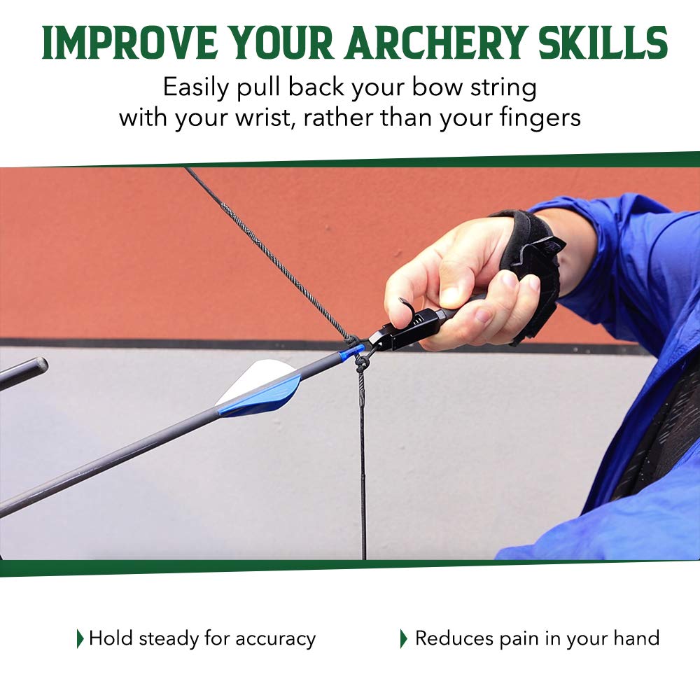 Asher Archery Compound Bow Release - Adjustable Wrist Strap with Buckle Foldback Design β Archery Bow Pull Back Aid Trigger Release for Hunting, Accuracy, Arrow Velocity