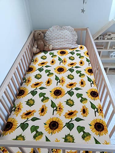 Pack n Play Sheet, Mini Crib Sheet, Portable Crib Sheets, Pack and Play Playard Sheet, Mini Crib Mattress Cover, Mini Crib Fitted Sheet, 38"x 24"x 3'', Sunflower Nursery Decor, Crib Pad Cover