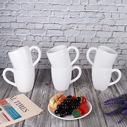 Hoikwo Gifts Mugs, White Stylish Coffee Mugs Set of 6, 11.8 Oz White Ceramic Stoneware Different Patterns Mugs Cups with Handle for Coffee, Tea, Cocoa, Milk, Compatible with Various Kitchen