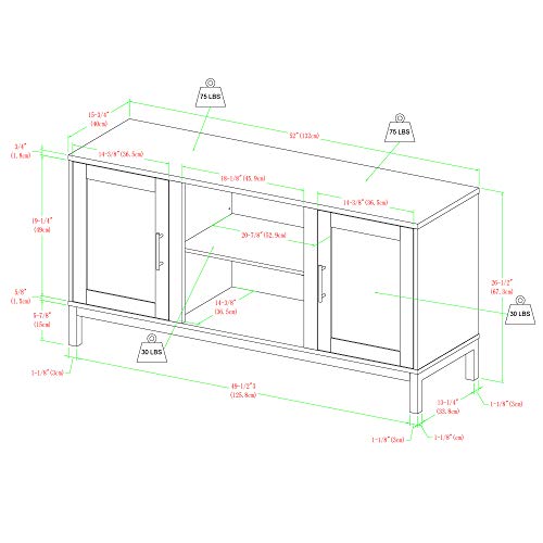 Walker Edison Modern Glass and Wood Universal TV Stand with Open Storage For TV's up to 58" Flat Screen Living Room Storage Entertainment Center, 52 Inch, White