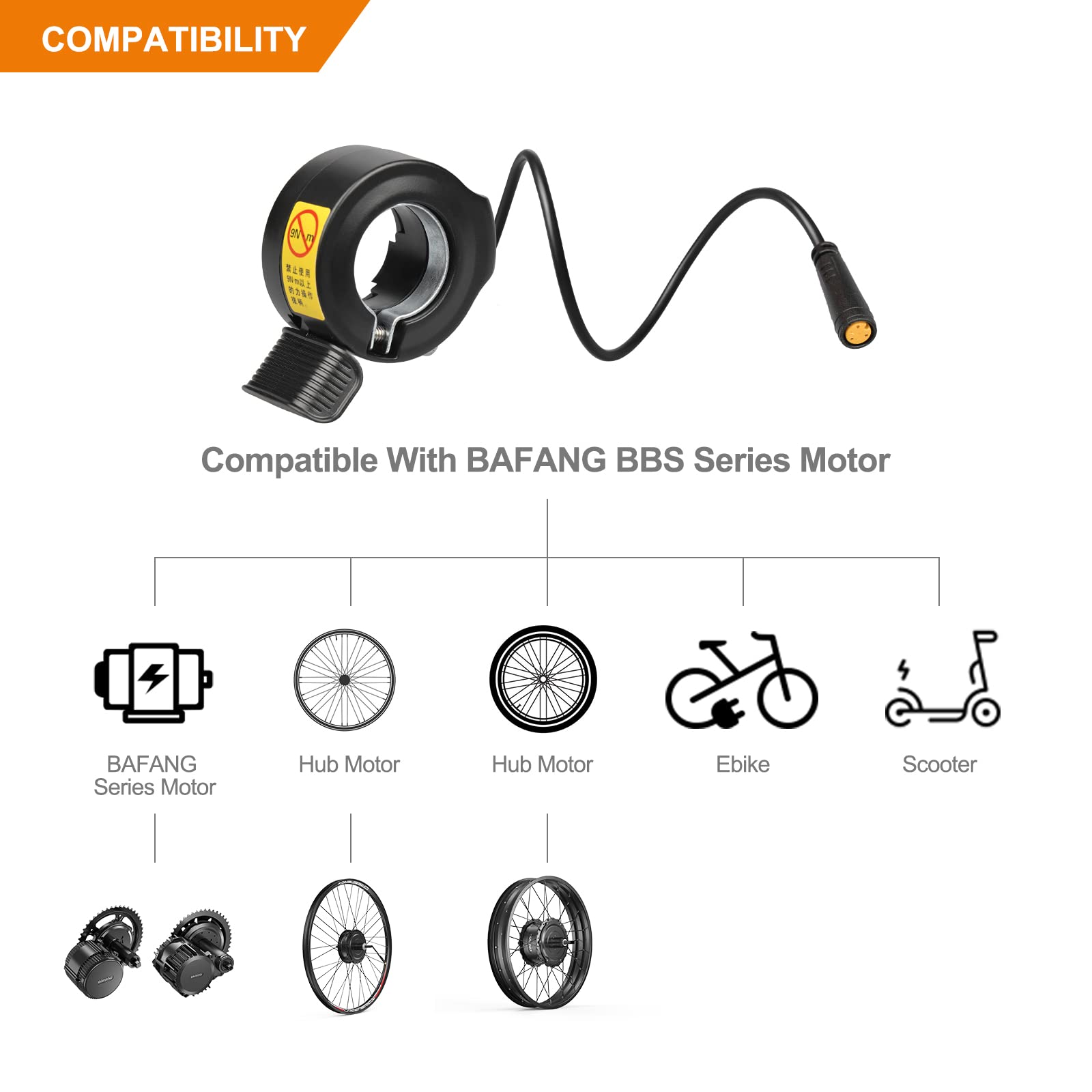 BAFANG Thumb Throttle for Motor Kit : Compatible Mid Drive Electric Bike Conversion Kit BBS01 BBS02 BBSHD BBS03 BBS02B Motor, Waterproof 3PIN Female Thumb Throttle Accelerator for eBike