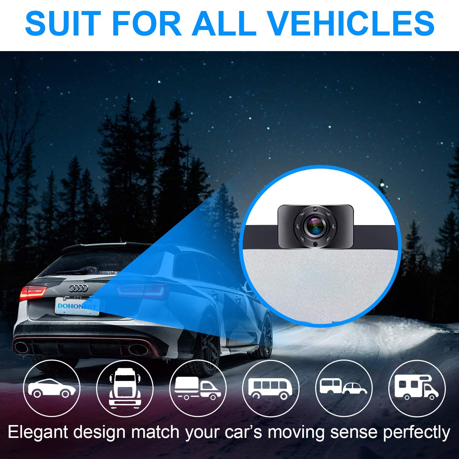 Backup Camera for Car HD with 7 Auto LED Night Vision Hitch Rear View Camera or Switches for Front Camera with RCA Connector for Truck,SUV,Car, Pickup,RV IP69K Waterproof 150˚ View Angle DoHonest P29