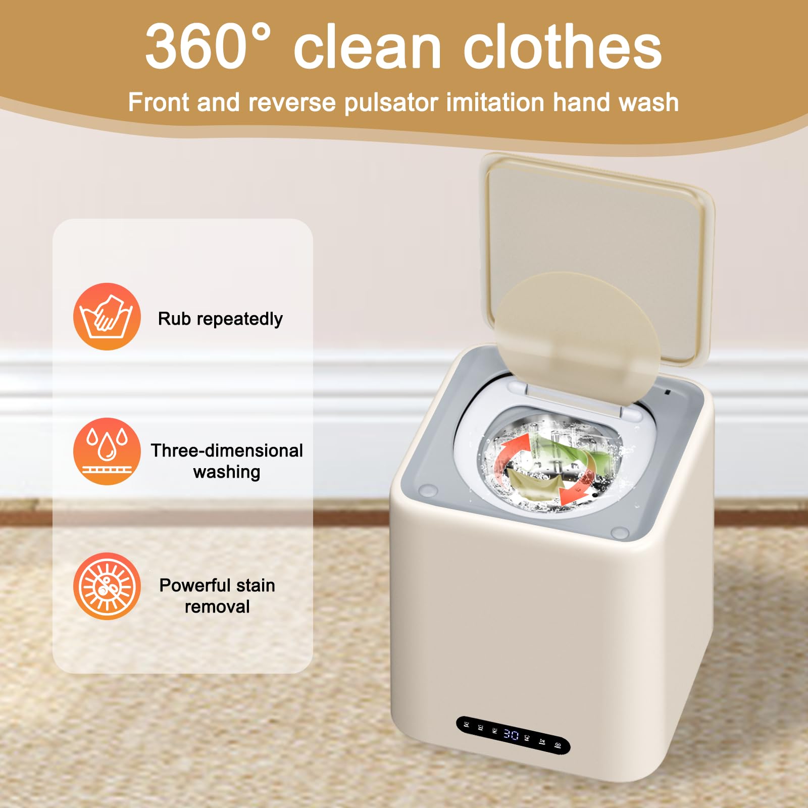 Ponzyeet automatic underwear washing machine,8Lmini washing machine, stainless steel bucket, socks, bra, underwear independent deep cleaning.
