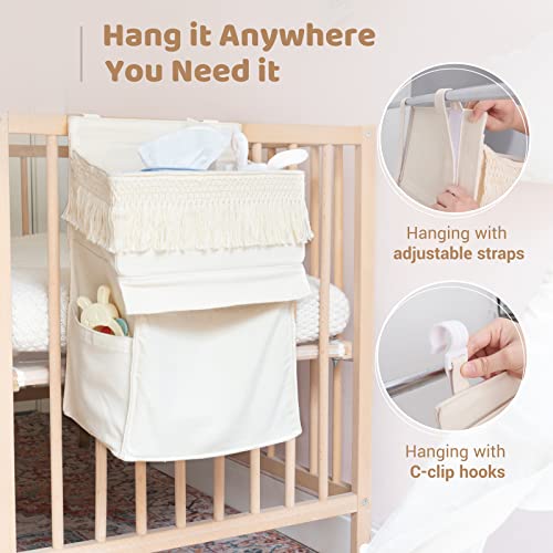 Mkono 2pcs Hanging Shelf and 1pc Diaper Organizer Caddy Boho Decor Storage for Nursery, Bedroom, Gift