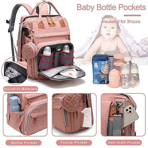 HuangDa Diaper Bag Backpack, Multifunction Baby Diaper Bags, Waterproof Baby Essentials Travel Bag for Baby Girl Boy, Large Capacity Mommy Bag with Changing pad & Stroller Straps & Pacifier Case