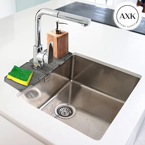AXK Home Supply Silicone Sink Faucet Mat Splash Protector, Splash Guard, Perfect For Narrow Faucets,Protects Counter From Standing Water-Washable-Kitchen-Bathroom-RV-Laundry-Office(Gray)