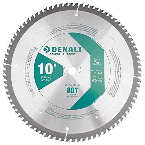 Amazon Brand - Denali 10-Inch 80-Tooth Tungsten Carbide Miter Saw Blade, 5/8-Inch Arbor