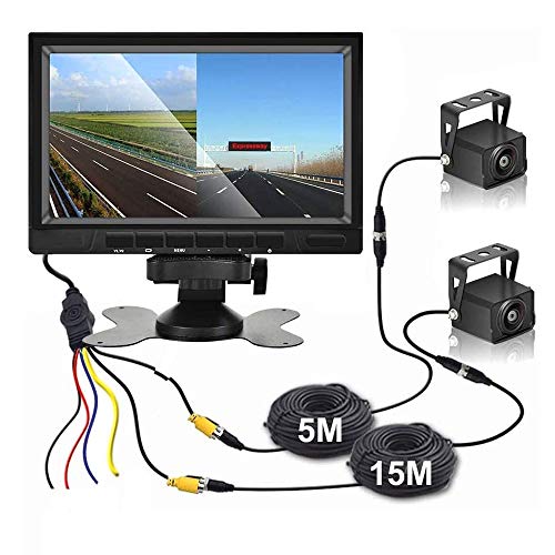 Backup Camera Rear View Monitor 7 inch 1080P Reverse Cam Kit Dual Split Screen DVR Waterproof Night Vision Rearview Camera for Truck, Trailer, Large Box, RV, Camper, Bus Easy Installation Grid Lines