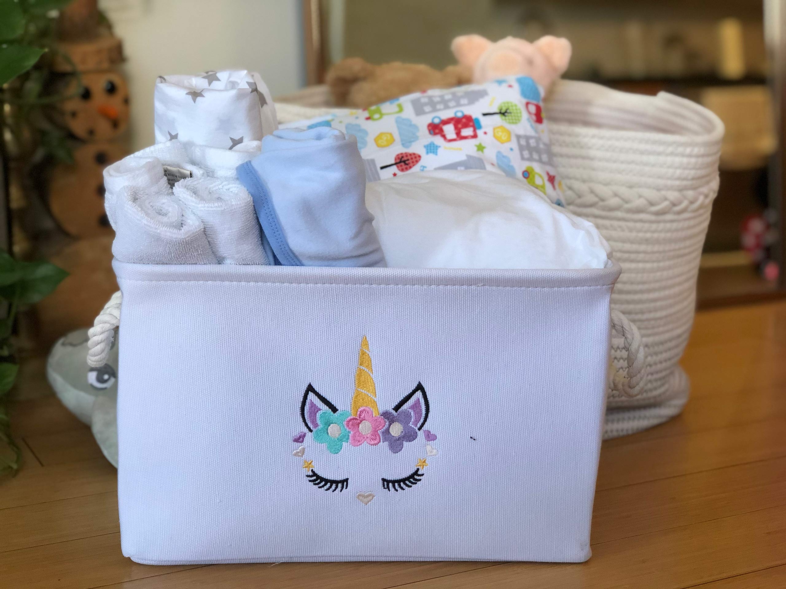 APPLE PIE ORDER Storage Basket with Embroidery, Foldable Animal Toy Storage Bins/ Cube/ Box/ Organizer for Kids, Boys and Girls room, Baby & Nursery.