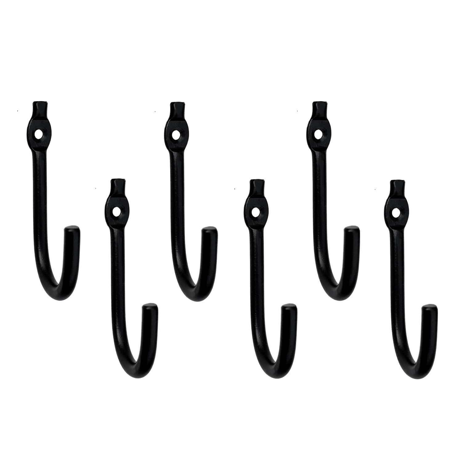 Hand Forged Metal Wall Hook Set of 6 Pcs Wrought Iron Handmade Wall Mounted Towel Hooks Rack Black Finish Wall Hooks by Living Ideas