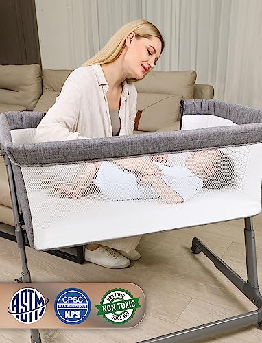 Pamo Babe Baby Bedside Bassinet Crib - Adjustable Portable Bedside Sleeper for Infant | Newborn Baby Boy & Girl