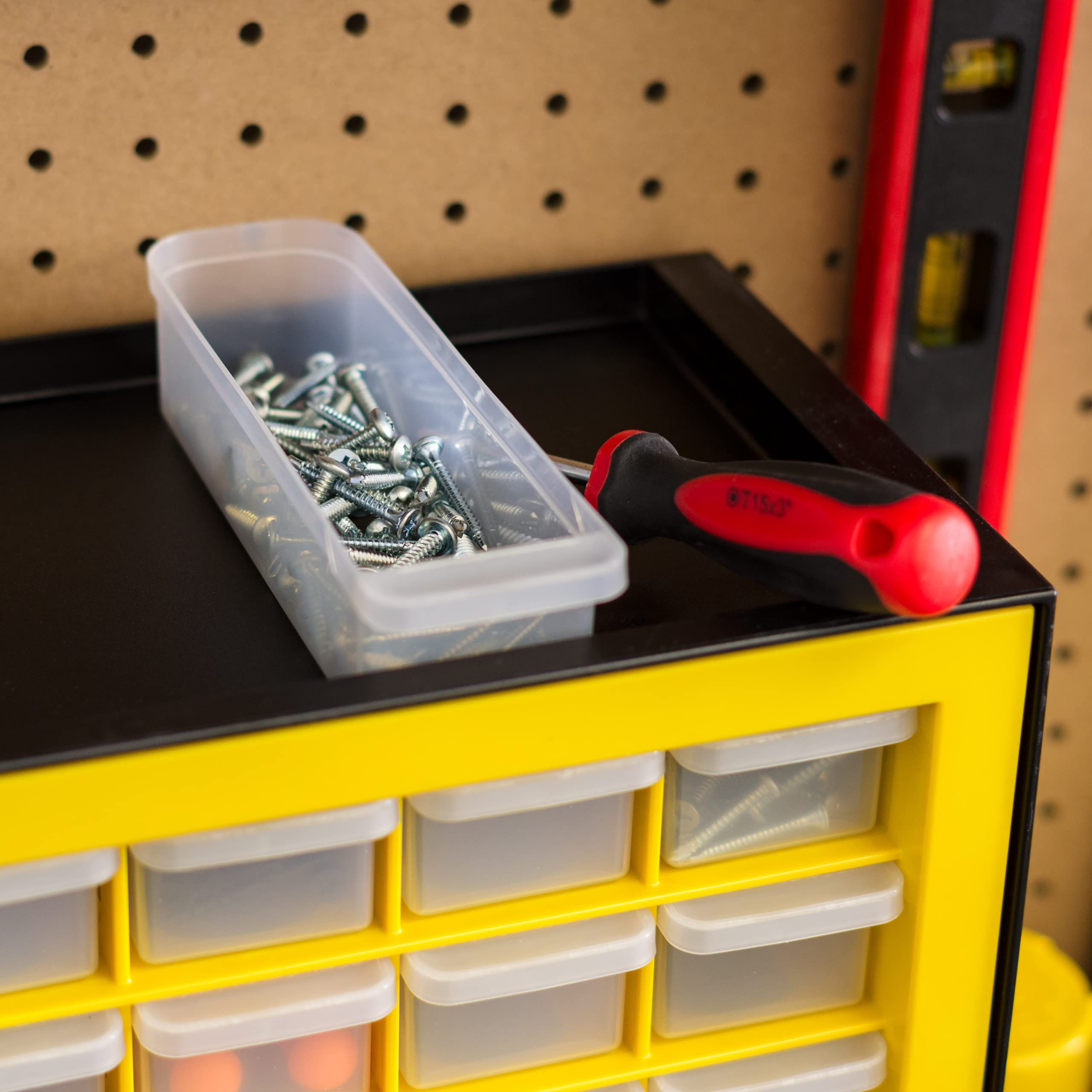IRIS USA Screw Organizer, Hardware Storage Organizer, 64 Drawer Parts Cabinet, Plastic Drawer Storage for Hardware Crafts, Small Parts, Nuts and Bolts, Tool Storage, Scrapbook Art Hobby - Yellow