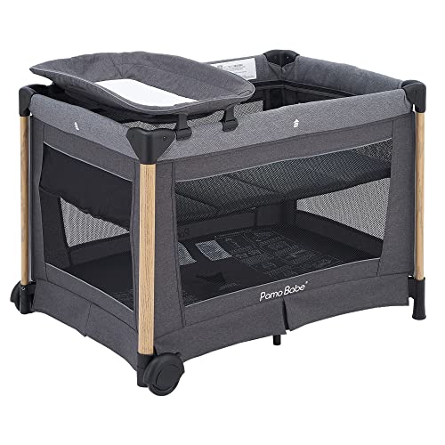 Pamo Babe Deluxe Baby Playard with Foldable Mattress, Large Changing Table,Detachable Childcare Center (Black)
