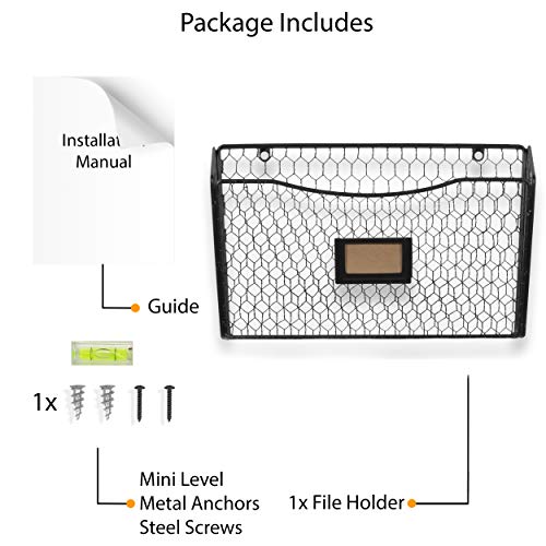 Wall35 Felic Hanging File Organizer, Folder and Mail Holder for Wall, Metal Chicken Wire Baskets with Tag Slot