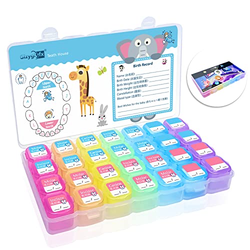 Baby Teeth Keepsake Box,Tooth Fairy,Lost Deciduous Tooth Collection Organizer,Cute Children Tooth Fetal Hair Umbilical Container,Saving Baby Teeth,Keep The Kids Memory (28 Grid)