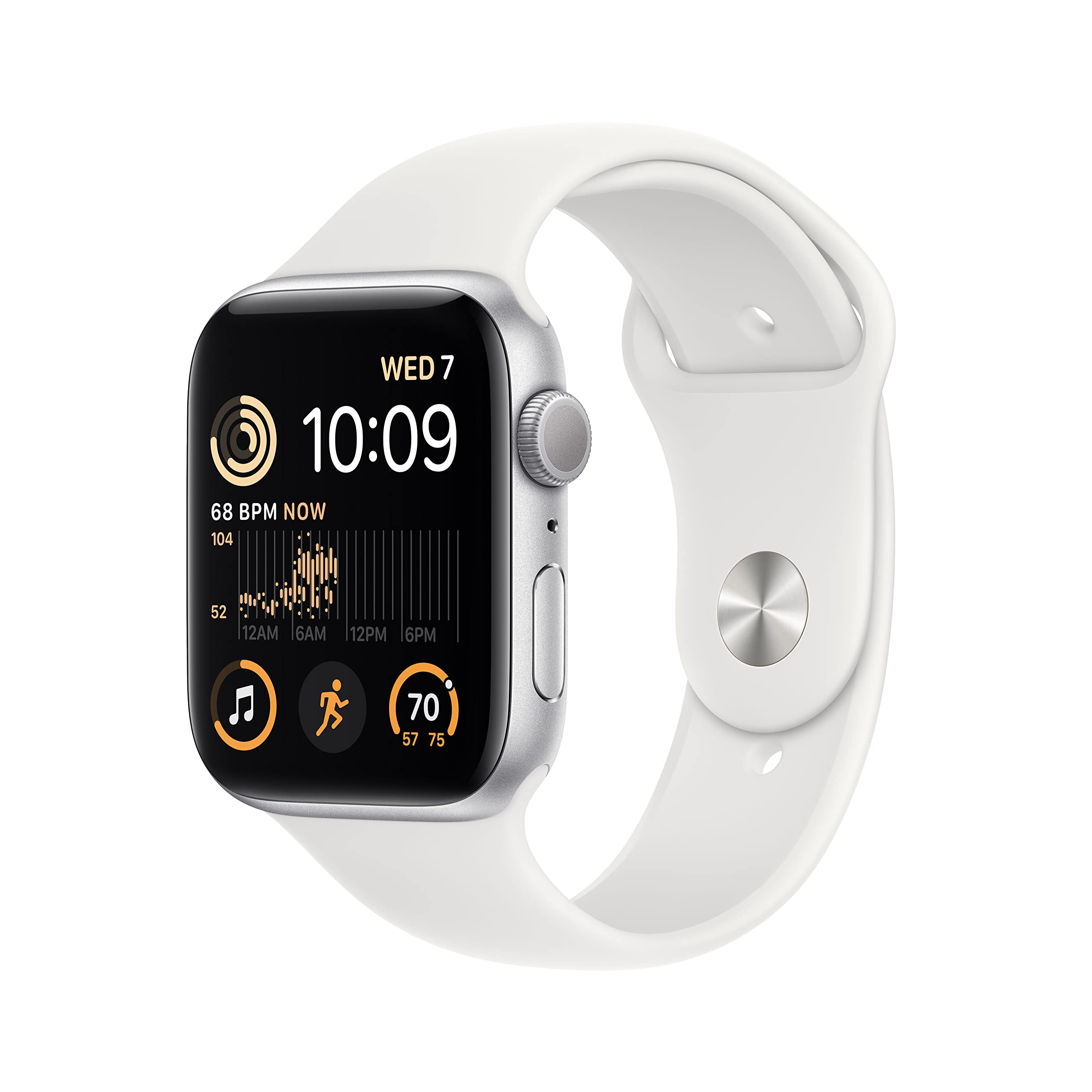 Apple Watch SE (2nd Gen) [GPS 44mm] w/Silver Aluminum Case & White Sport Band - S/M. with AppleCare+ (2 Years)