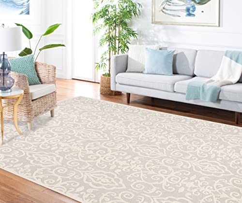 MARTHA STEWART by SAFAVIEH Collection 5' x 8' Whetstone Grey MSR4324A Handmade Marais Scroll Wool Living Room Dining Bedroom Area Rug