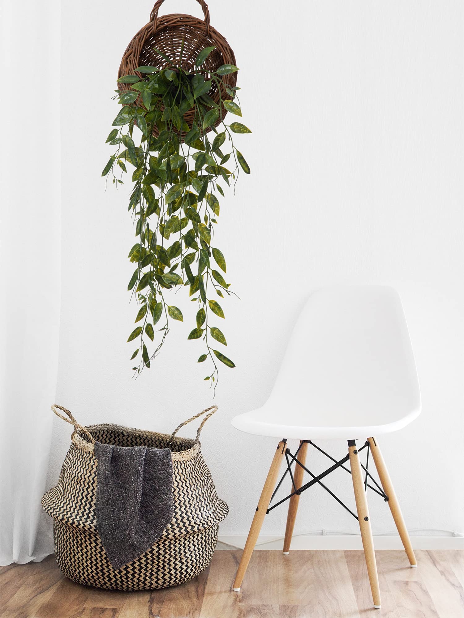 Mizii Artificial Hanging Plants,2 Pack 2ft Pea Pods Vine Fake Leaves Green Chain for Indoor Outdoor Wall Shelf Home Room Balcony Garden Wedding Decor