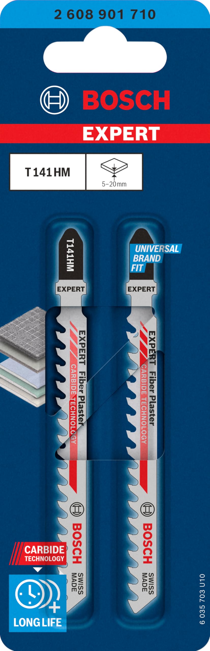 Bosch Professional 2 x Expert 'Fiber Plaster' T 141 HM Jigsaw Blade (for Fibre Cement Board, Plasterboard, Length 100 mm, Jigsaw Accessories)