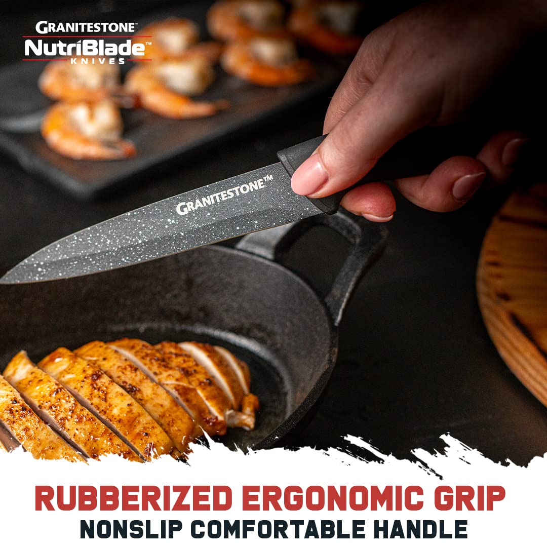 Nutriblade 12 Piece Knife Set with Block by Granitestone High-Grade Professional Chef Knife, Santoku Knives, Kitchen Knife with Easy-Grip Handles Stainless Steel Blades Dishwasher-Safe As Seen On TV