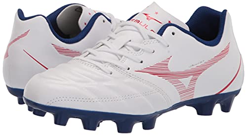 Mizuno Boy's Rebula Cup Select Jr. Soccer Shoe, White-Red, 2 Big Kid