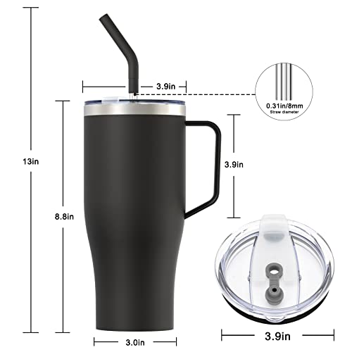 Hydraful 40 oz Mug Insulated Tumbler with Handle and Straw, Keep Drinks Cold for 30 Hours, Stainless Steel Vacuum Insulated, Leakproof, Dishwasher Safe, Fits Car Cup Holder,BPA Free