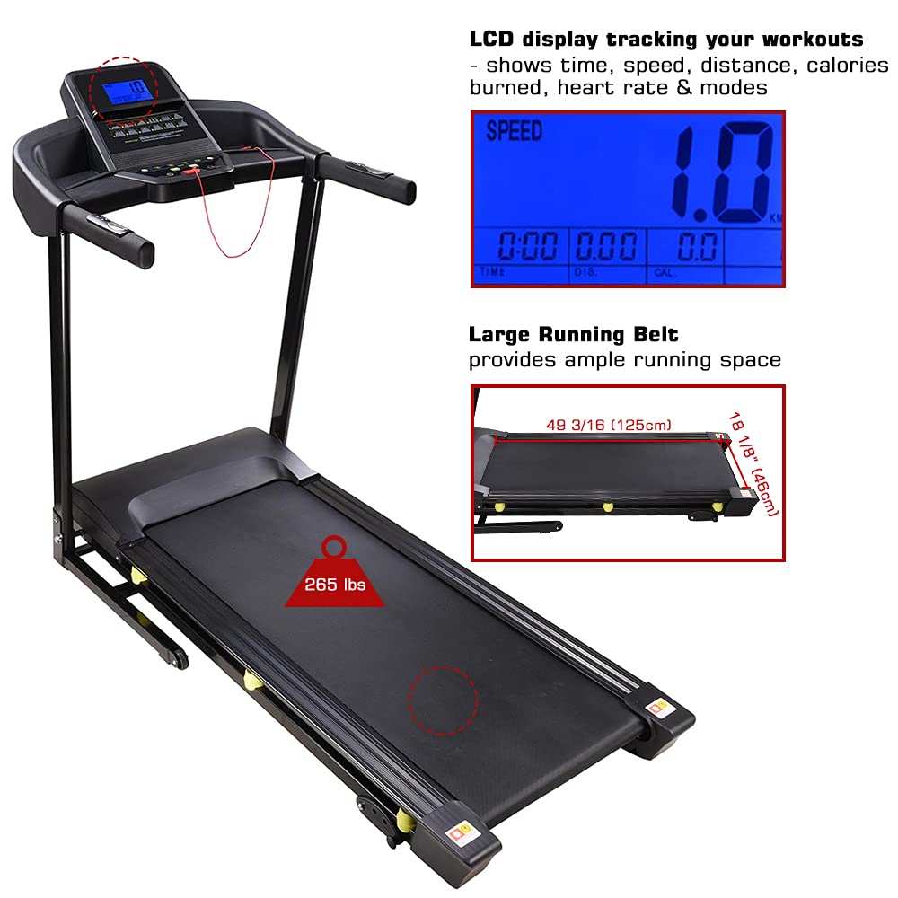 AW Folding Electric 3.0 HP Treadmill Walking Jogging Running Portable Exercise Fitness Machine Cardio for Home Office Gym Exercise Apartment/Basement Workout, Black