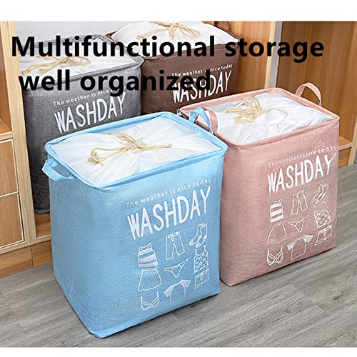 Shellconch Foldable Storage Bin Basket Laundry Basket,Foldable Fabric Storage Bin With Drawstring Cover。Dirty Clothes Hamper for Bedroom.(16.5L x 12.6W x 21.6H) (Pink)