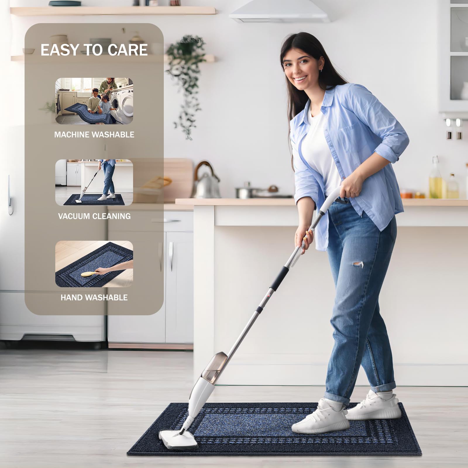 JEEDOVIA Kitchen Rugs Non Slip, Kitchen Mat Absorbent Dirt-Resistant Kitchen Floor Mats, Durable Kitchen Runner Rug for Sink, Laundry, Office, Door, Machine Washable, 19.5"x31", Grey