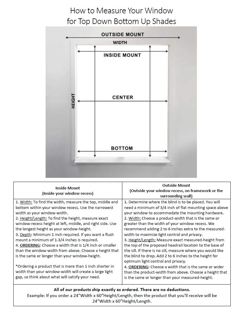 Arlo Blinds Cellular Shades, Top Down Bottom Up, Light Filtering, Size: 35.5" W x 60" H, White