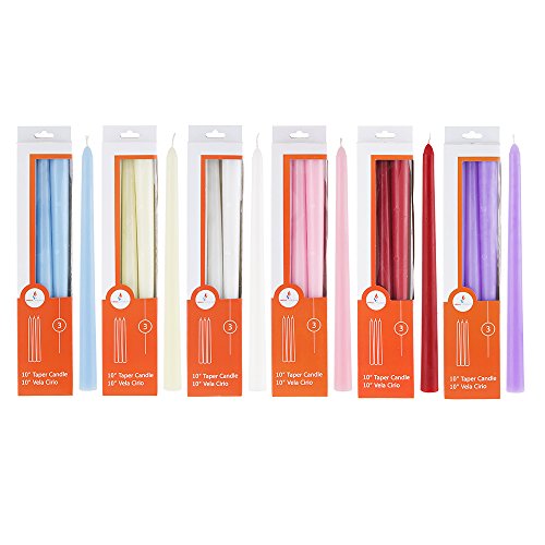 Mega Candles Unscented 10" Taper Candles - Assorted Pastel Spring Easter, Set of 18 Tapers