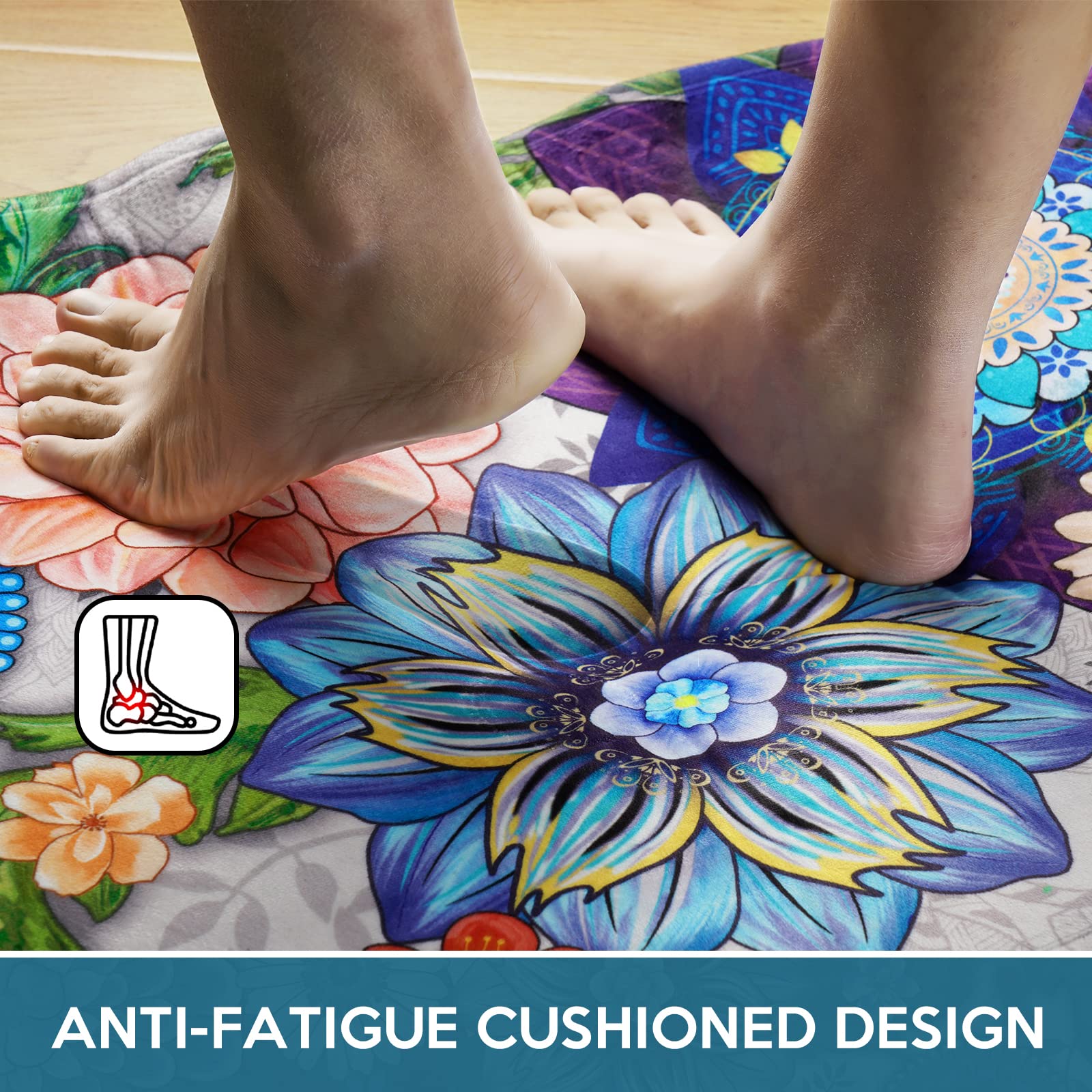 ASPMIZ Boho Kitchen Mat 2 PCS Cushioned Anti-Fatigue Kitchen Rugs Non Slip Memory Foam Kitchen Mats and Rugs Farmhouse Kitchen Comfort Floor Mats for Home & Office, 18'' x 48'' + 18'' x 30'', Bohemian
