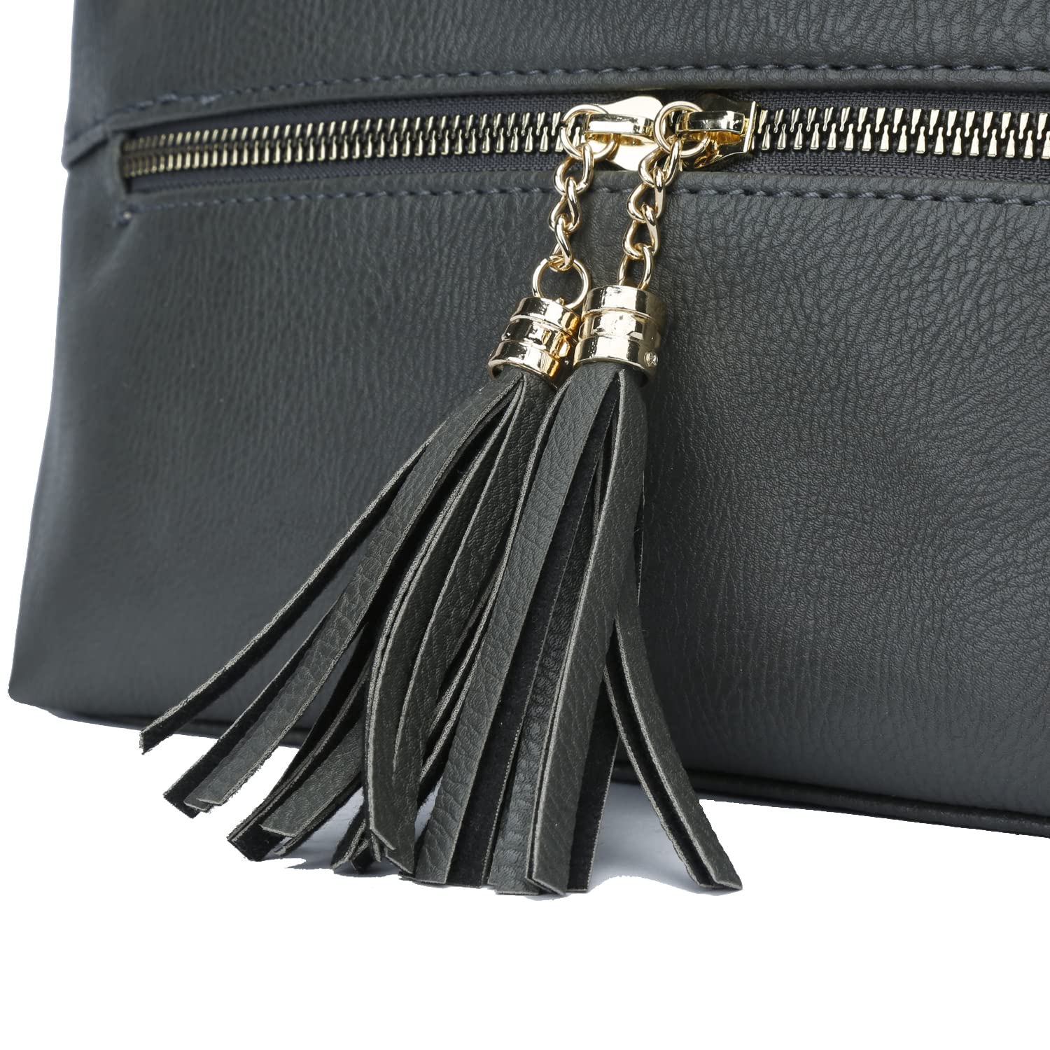 KKXIU Multiple pocket Fashion Leather Crossbody Bags for Women and Ladies Shoulder Purses with Tassel (Grey)