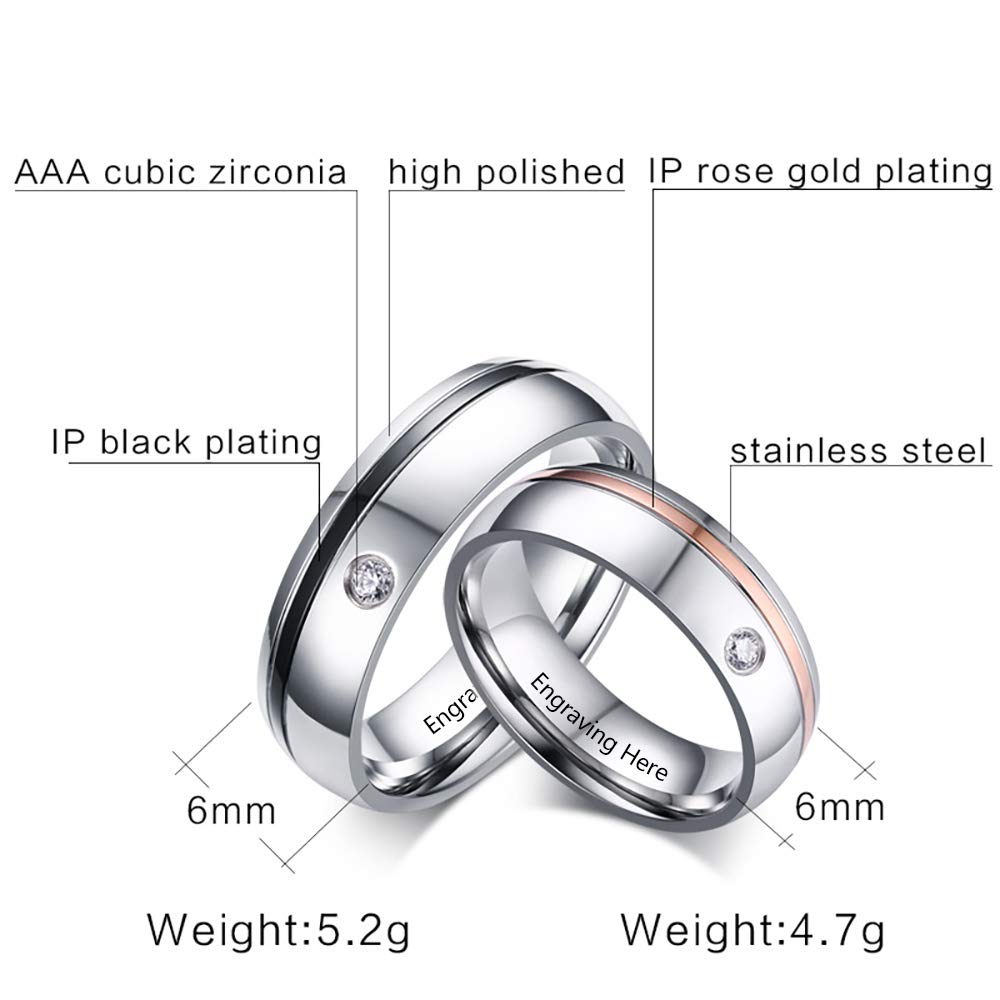 Ashleymade Personalized Couples Rings Set for Him and Her Promise Rings for Couples Free Engraving Stainless Steel Engagement Rings for Couples Valentines Day Jewelry (Ring set)