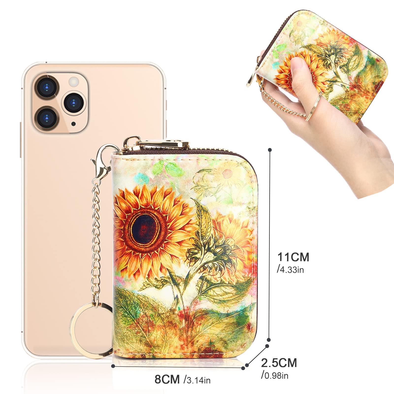 APHISON RFID Credit Card Holder Wallets for Women Leather Zipper Card Case for Ladies Keychain Wallet
