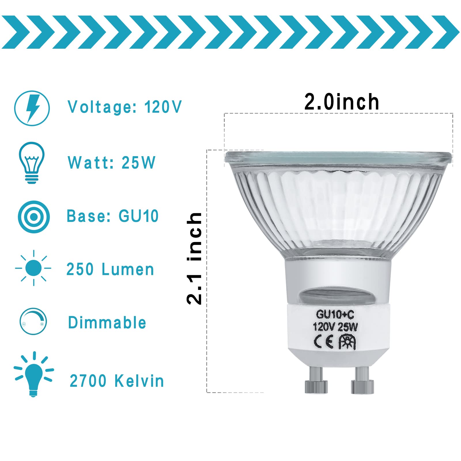 YBEK Halogen Bulb 25W GU10 120V NP5 Replacement Bulb for Track/Recessed/Accent Lighting,Candle Warmer, Scent Wax Burner MR16 JDR Dimmable, Warm White 2700K,Pack of 6