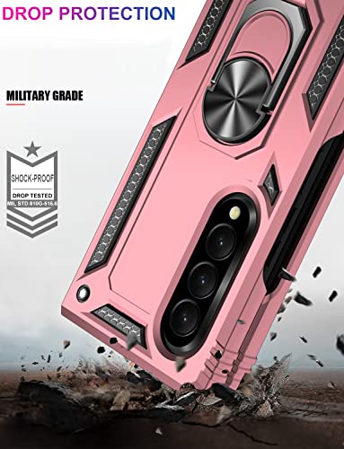 IKAZZ Galaxy Z Fold 3 Case,Samsung Z Fold 3 Cover Military Grade Shockproof Heavy Duty Protective Phone Case Pass 16ft Drop Test with Magnetic Kickstand for Samsung Galaxy Z Fold 3 Rose Gold