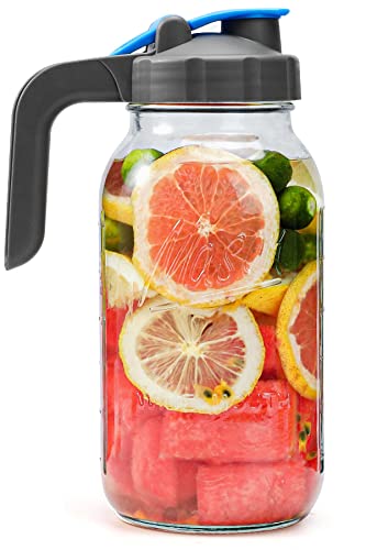 Mason Jar 64 oz Pitcher, Large Mason Jars Half Gallon Pitcher with Wide Mouth Airtight Lid, Heavy Duty 2 Quart Glass Pitcher With Lid for Cold Brew, Sun Tea, Juice, Coffee, Leakproof, Set of 1