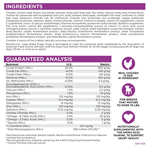 NutriSource Puppy Food, Made with Chicken and Rice, Large Breed, with Wholesome Grains, 15LB, Dry Dog Food