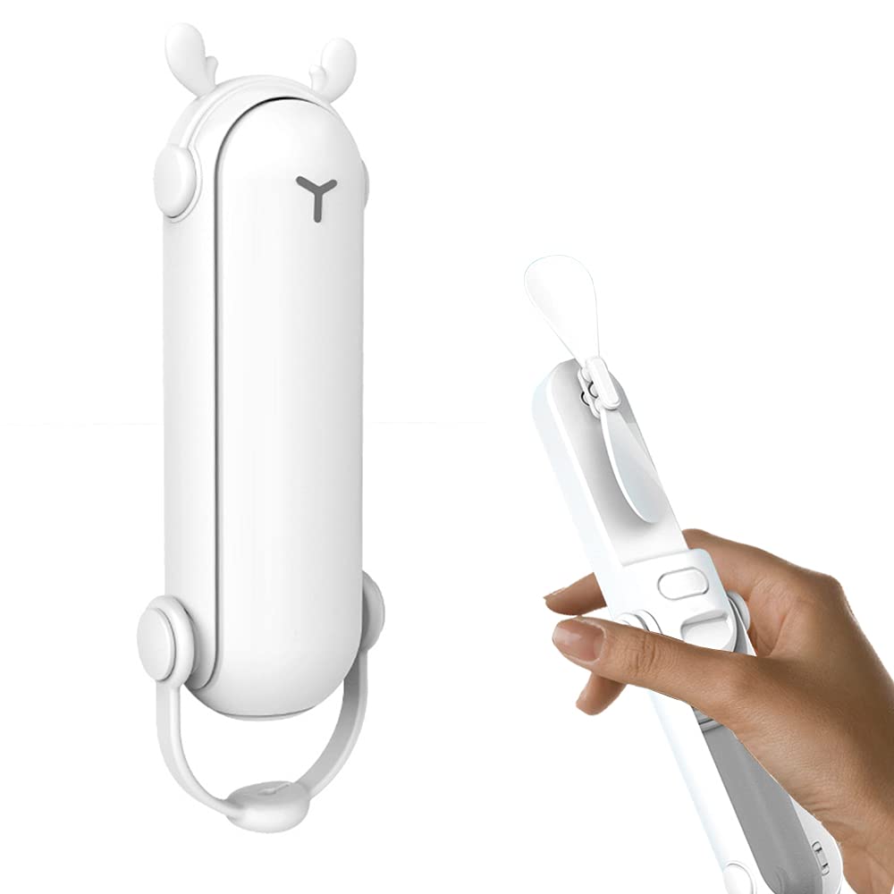 Aveloki Handheld Mini Fan, Portable USB Rechargeable Small Pocket Fan, Battery Operated with Two Modes Adjustment for Home, School and Office-White