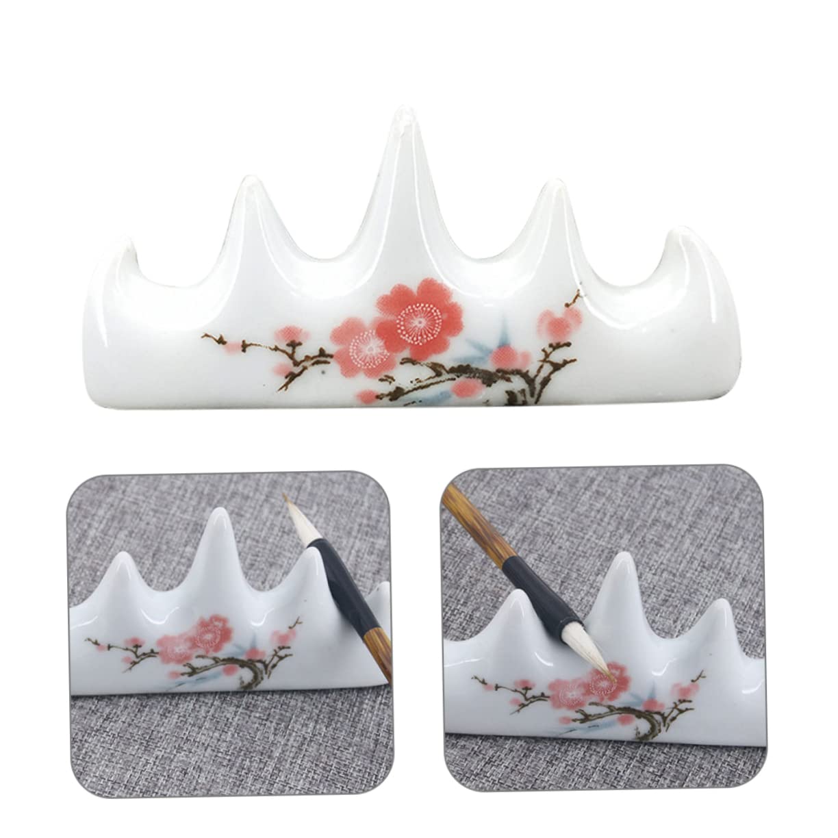 COHEALI 2pcs Brush Holder Chinese Decor Brush Pen Calligraphy Brush Table Stand Painting Writing Brush Rest Decked Pen Stand Pen Rack Calligraphy Supplies Bench Plum Bossom Ceramics White