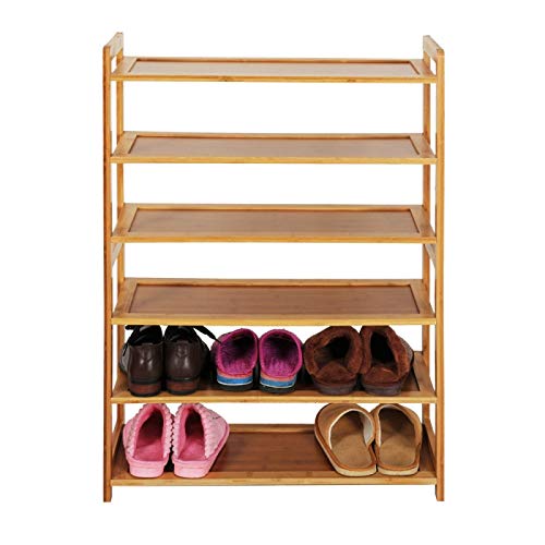 Teekland Bamboo Shoe Rack, Free Standing Shoe Rack, Wood Color Closets and Entryway Organizer Wood Color (6-Tiers)