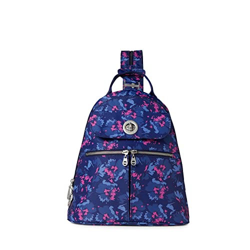 Baggallini Naples Convertible Small Daypack Sling Crossbody, Navy Garden