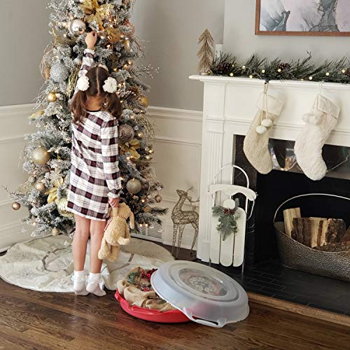 HOMZ Set of 3 Holiday Wreath Plastic Storage Containers, Holds Up to 24β Diameter, Secure Latching Lid and Easy Grip Handle, Stackable and Nestable, Red/Clear